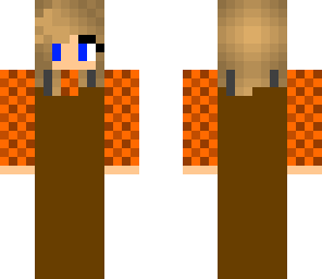 girl orange shirt and chest waders mud over tops | Minecraft Skin