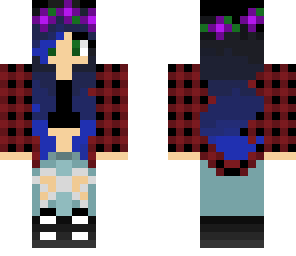 Purple flower crown with blue ombre hair | Minecraft Skin