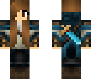 cute blue girl with sword on back | Minecraft Skin