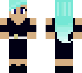 Formal black dress with teal hair | Minecraft Skin