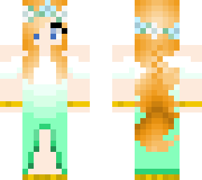girl with green gradient dress and flower crown | Minecraft Skin