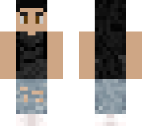black hair black tanktop ripped jeans guy | Minecraft Skin