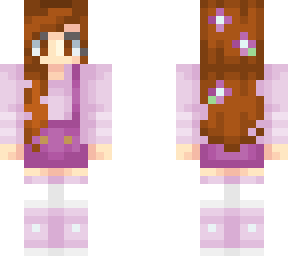 Cute purple girl with flowers in her hair | Minecraft Skin