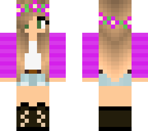 cute girl with purple cardigan and ripped jean shorts | Minecraft Skin