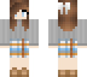 Grey Sweater with High-Waisted Plaid Skirt | Minecraft Skin