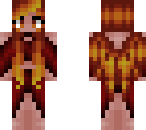 Flame Girl - Fire/Lava long hair and Angel Wings | Minecraft Skin