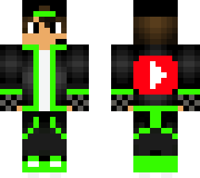 green youtuber whit play butten | Minecraft Skin