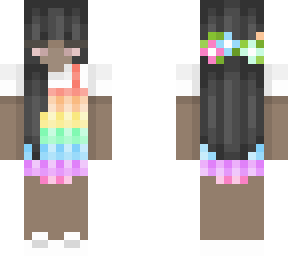 rainbow dress with black hair | Minecraft Skin