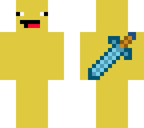 Yellow smiley boi with sword on back | Minecraft Skin