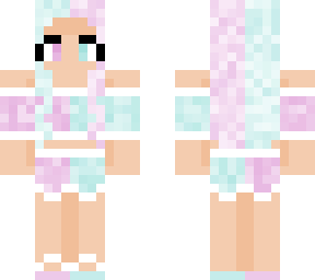 Cute Pastel Pink And Blue Girl With Skirt And Tube Top | Minecraft Skin