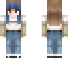 blue bangs basic girl red eyes | Minecraft Skin