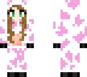 flat strawberry cow skin brown curly hair green eyes | Minecraft Skin