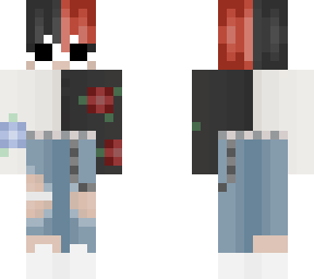 red and black hair roses clout goggles | Minecraft Skin