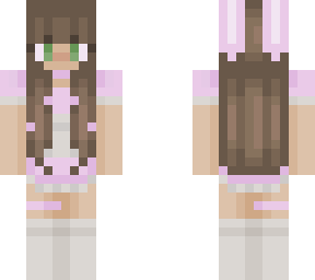 pink maid outfit brunette girl bunny ears | Minecraft Skin