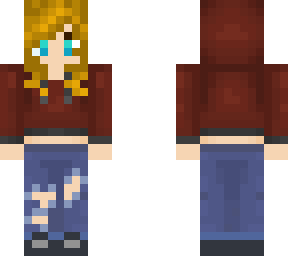 red hoodie and ripped jeans | Minecraft Skin