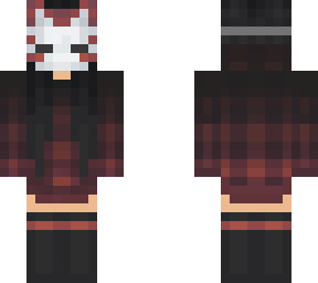 kitsune mask flannel hoodie black hair black socc | Minecraft Skins