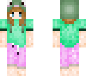 Frog hat girl brown hair | Minecraft Skin