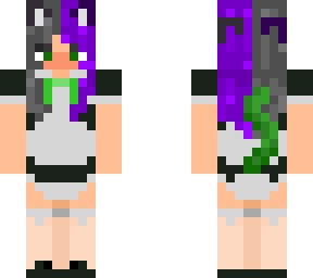 cat ears_ maid outfit_ egirl_ purple and green | Minecraft Skins
