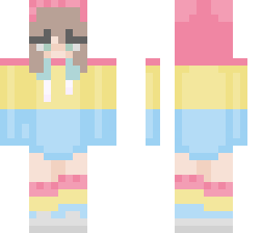 Pansexual flag hoody girl with green eyes | Minecraft Skin