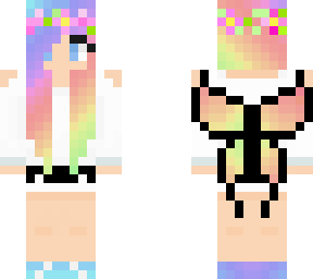 butterfly pastel flowers rainbow wings white pretty cute | Minecraft Skins