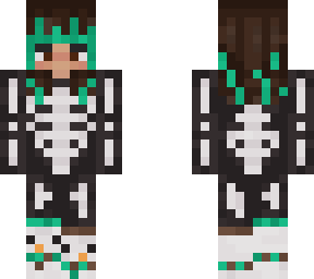 skeleton girl greenhair neon winter | Minecraft Skins
