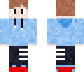 Boy with sky blue hoodie/navy pants/red custom jordans | Minecraft Skin