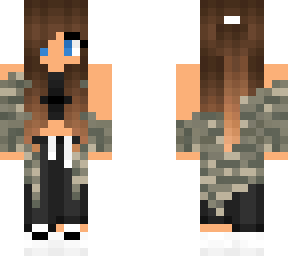 Cute Camo Girl with Blue Eyes and Black top | Minecraft Skin
