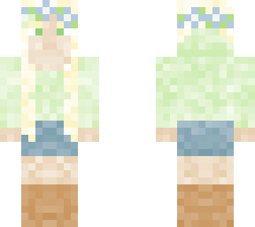 Green girl with blue flower crown | Minecraft Skin