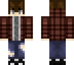 Brown Hair E-boy with Red Checkered Shirt | Minecraft Skin