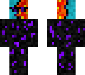 half water half lava face and obsidian body | Minecraft Skin