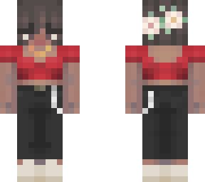 Cute aesthetic trendy puff sleeve girl red | Minecraft Skin