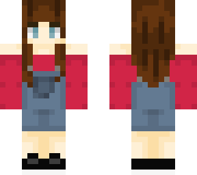 Brown hair + Overalls + Red shirt (4px arm) (classic) | Minecraft Skin