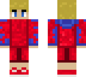blonde male red and blue tracksuit | Minecraft Skin