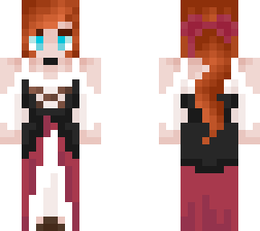 Red Hair Ponytail and Medieval Dress Outfit | Minecraft Skin