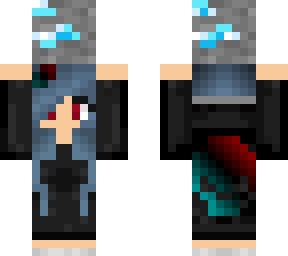 metalhead girl with blue hair and hoodie holding diamond | Minecraft Skin