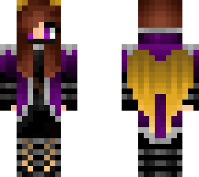 angel assassin wings purple gold black horns mask girl | Minecraft Skins