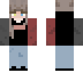 aesthetic mc girl skin 2 tone eyes colorblock hoodie | Minecraft Skin