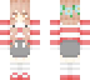 Red-White Stripe Girl w/ Flower Crown | Minecraft Skin