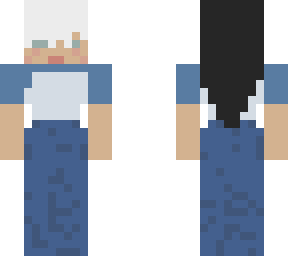Black and White hair with blue tee and blue jeans | Minecraft Skin