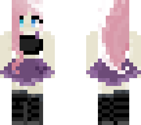 goth girl pastel emo pink purple different color eyes white black skirt ...