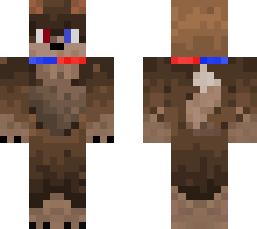 Red And Blue Eyed Brown Fluffy Wolf Collar | Minecraft Skin