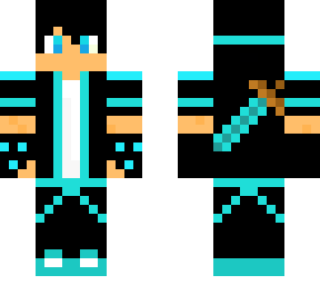 Cool Blue boy with sword and headset | Minecraft Skin