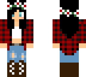 Cute Female Black Hair Flannel | Minecraft Skin