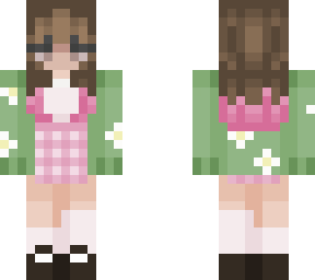 Brown Haired Girl with Flower Cardigan | Minecraft Skin