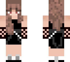 Brunette female skin in a skirt and wearing fishnet gloves | Minecraft Skin