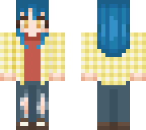 blue hair, yellow plaid flannel | Minecraft Skin