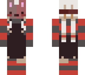 Bunny mask girl with a red and black stripy jumper and a black dungaree ...