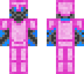 Blue and Grey Person with Custom Pink Armour Overlay | Minecraft Skin