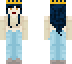 Dark blue haired girl w/ crop top,jeans, and crown | Minecraft Skin