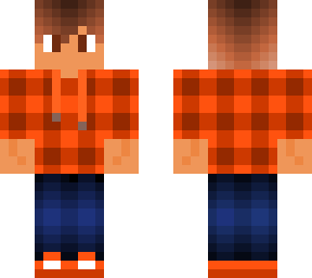 Boy with brown hair, and orange flannel | Minecraft Skin